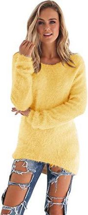 Generic Pulls Unis &agrave; Manches Longues pour Femmes Pulls dHiver Pelucheux pour Femmes Grandes Tailles UK Pulls Chauds Flous Hauts Pullover en Peluche Pelucheux 