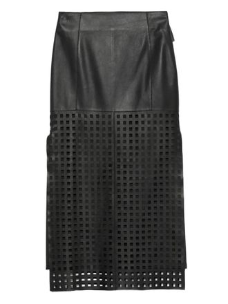 Emporio Armani jupe en cuir à détails de découpes - Noir