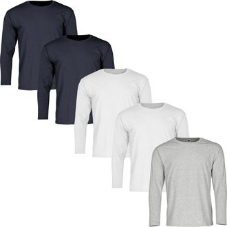Fruit Of The Loom 5er Pack Valueweight Long Sleeve T Herren Langarm Shirt, 2xWhite +2xDeepNavy +Heather Grey, XXL