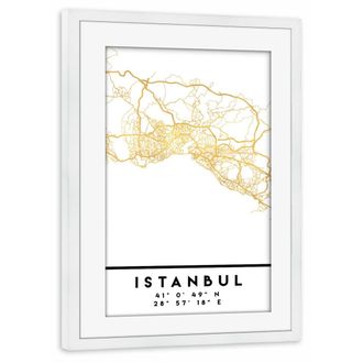 artboxONE Poster mit Rahmen weiß 30x20 cm Istanbul Turkey Street MAP Art von Emiliano Deificus - gerahmtes Poster