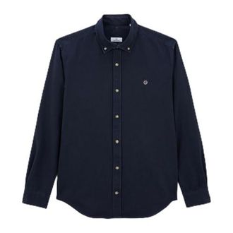 Serge Blanco Chemise Manches Longues en Coton Twill Unie Bleu Dark Navy Charles - Mode Homme