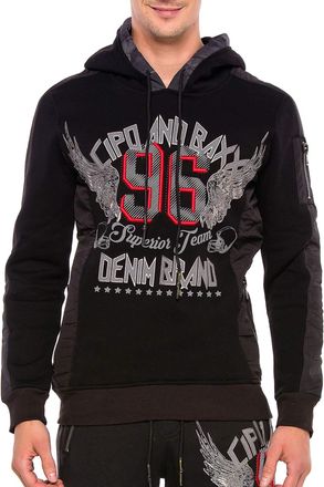 Cipo & Baxx Herren Hoodie Sweatshirt CL358 Schwarz - Stylischer Pullover im Casual Streetwear Look mit Kapuze & K&auml;ngurutasche - Bequemes Oberteil f&uuml;r Alltag & Fre