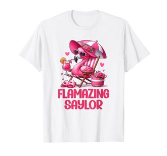 BDAZ Flamazing Saylor Pink Flamingo Tropical Beach Trip Damen T-Shirt