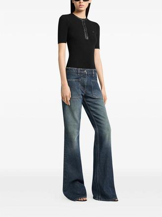 Courr&egrave;ges Vinyl-Trimmed Ribbed Knit T-Shirt - Black