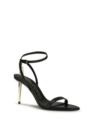 Tom Ford Womens Shiny Leather Padlock Pointy Naked Sandal Black