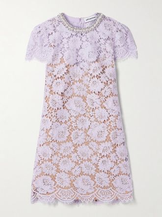 Self Portrait Minikleid Aus Schnurgebundener Spitze Mit Verzierungen - Lila