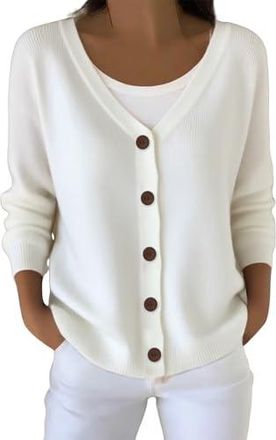 Generic V&ecirc;tements de ski pour femmes, grande taille, cardigan tricot&eacute; dautomne d&eacute;contract&eacute; en laine pour femmes, manteau grande taille, blanc, XL