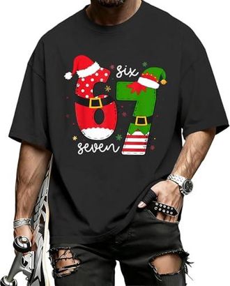 Generic T-shirt graphique &agrave; col rond en coton avec chiffres de No&euml;l 67 Six Seven Funny 6 7 Meme, Noir, 4XL