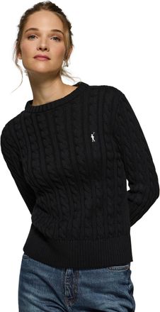 Polo Club Zopfpullover schwarz mit gesticktem Rigby Go-Logo - Damen - 100% Baumwolle