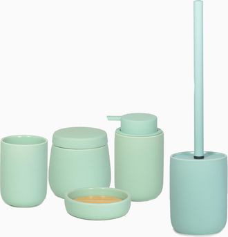 houseproud Ceramic Silk Badset 5-teilig aus Keramik mit Rubber Coating (Aqua)