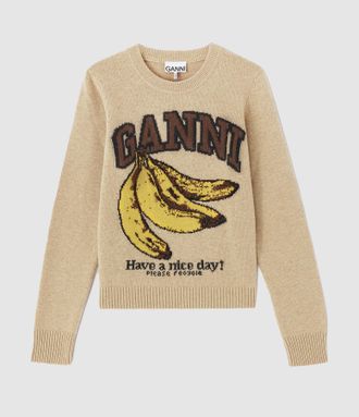 Ganni Pull Graphic Wool Camel