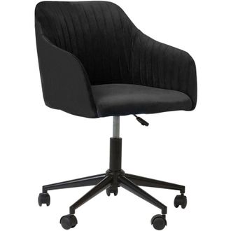 Beliani Beliani - Chaise &agrave; Roulettes en Velours Noir sur Pied Chrom&eacute; R&eacute;glable avec Accoudoirs Tendance et Design Vintage et Glamour pour Coin Bureau