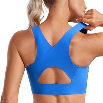 CRZ YOGA Aux Femmes Flex Sculpt Racerback Soutien-Gorge de Sport Haut Impact Rembourré Gym Haut Bleu Étincelant 44