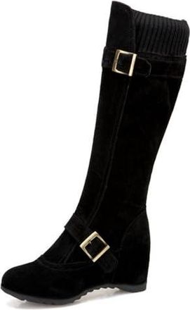 Generic Bottes dhiver pour femme - &Eacute;lastique - Large mollet - Talon compens&eacute; cach&eacute; - Bout rond - Chaussures dhiver, Noir, 39.5 EU