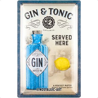 Nostalgic Art Retro Blechschild, 40 x 60 cm, Gin & Tonic Served Here - Geschenk-Idee als Bar-Zubehör, aus Metall, Vintage Design, Blechschilder Sprüche