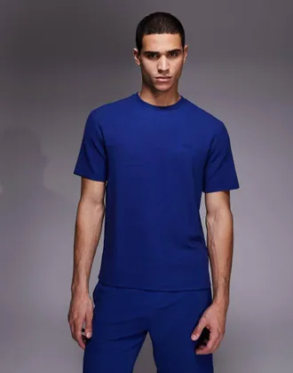 Boss Orange by Hugo Boss BOSS Bodywear - Geripptes Lounge-T-Shirt in Blau