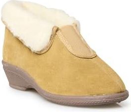 Pediconfort Pantoufles cro&ucirc;te de cuir fourr&eacute;es - FEMME - Taille : 38 - Couleur : Beige