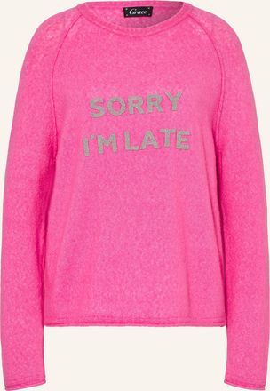 Grace Grace Pullover Sorry Im Late Mit Schmuckperlen pink
