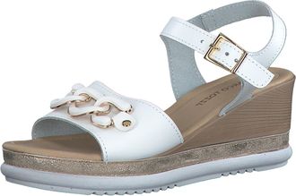 Marco Tozzi Damen Sandalen mit Keilabsatz mit Verstellbarem Riemen aus Leder, Weiß (White Nappa), 37 EU