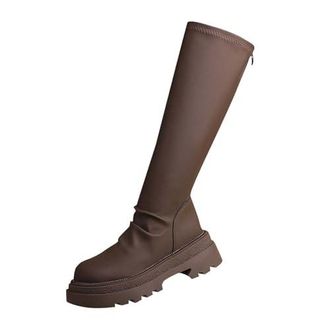 Generic Bottes montantes pour femme &agrave; talon bloc &eacute;pais confortables avec fermeture &eacute;clair dans le dos et bout rond - Style d&eacute;contract&eacute; et polyvalent - Bottes 