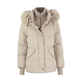 Moorer Kurze Daunenjacke mit Kapuze und Fell - - Jackets - Damen - Beige - L