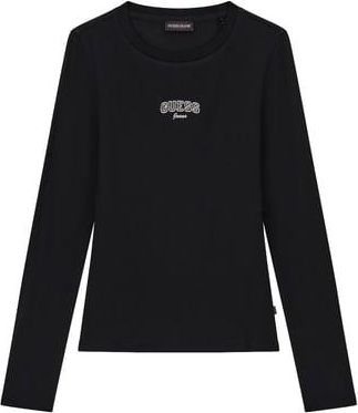 Guess T-shirt manches longues en coton m&eacute;lang&eacute; avec logo