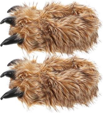 Holibanna Pantoufles DInt&eacute;rieur Unisexes en Peluche Chaudes DHiver Semelle Antid&eacute;rapante Taille 28 CM Design Patte DOurs Marron Sandales Confortables Maison