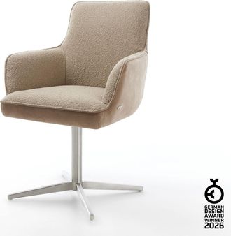 DELIFE Drehstuhl Heira-Flex mit Armlehnen Materialmix Schlamm Fu&szlig;kreuz Edelstahl 360&deg; drehbar Taschenfederkern, Esszimmerst&uuml;hle