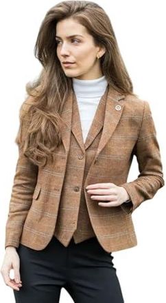 Infinity Leather Ensemble 2 Pièces Blazer et Gilet en Tweed Marron Chêne à Chevrons pour Femme
