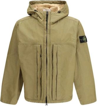 Stone Island Homme, Vestes, Vert, Taille: 2XL Manteau Bicolore en Coton