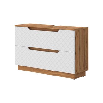 Vicco Waschbeckenunterschrank Lotta, Eiche/Wei&szlig; mit Kachelstruktur, 99.4 x 62.5 cm mit 2 Schubladen