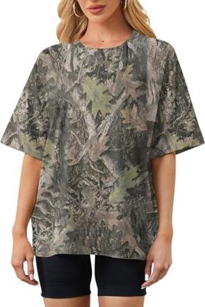 Generic Chemises camouflage pour femmes et hommes, hauts surdimensionn&eacute;s imprim&eacute;s feuilles d&eacute;rable, v&ecirc;tements de rue d&eacute;contract&eacute;s d&eacute;t&eacute; &agrave; manches courtes, Vert
