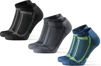 Danish Endurance Chaussettes Courtes de Running Longue Distance, Respirantes & Anti-Ampoules, Homme Femme, 3 Paires, Multicolore (1x Noir/Gris, 1x Bleu/Jaune, 1x Gris/