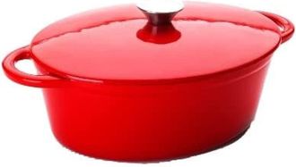 Ibili 726027R Kasserolle oval mit Deckel 27x21x10 cm in rot, Gusseisen, 21 cm, 2-Einheiten