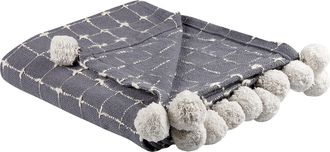 Beliani Decke Baumwolle grau 125 x 150 cm mit Bommeln Wohndecke Überwurf Modern Yasam