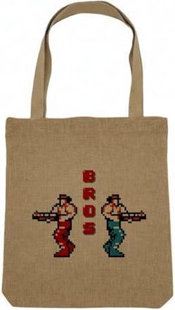 Fabulous Sac Shopping Tote Bag Aspect Lin - Bros Pixel Art Retro Gaming Jeux Vid&eacute;o 1980 - Sac de Courses Toile Epaisse 360g Beige Naturel Cabas Port&eacute; Epaule So