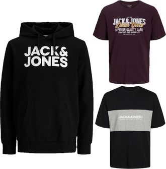 Jack & Jones Herren - Big Size Box 3 teilig - Sweat Hoodie Pullover T Shirt &Uuml;bergr&ouml;&szlig;e Plus Size 3XL 4XL 5XL 6XL 7XL 8XL zr99a (3XL, BigSize Box 04)