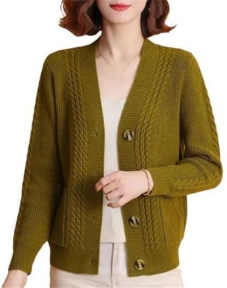 Generic Pull ample &agrave; col en V pour femme avec col en V, Jaune, XL