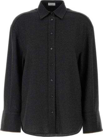 Brunello Cucinelli Chemise en Laine Vierge - Femme - Blouses et Chemises - Gris - Taille: 40 FR