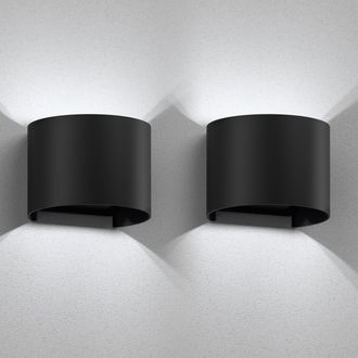 LEDs Com 2 Stück Wandleuchte RUNEL für außen, schwarz, IP65, Up & Downlight + LED Lampe 596lm, weiß