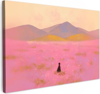 MuchoWow © Wandbilder Groß 120x80 cm XXL Wohnzimmer Wanddeko Schlafzimmer Zimmerdeko Wandgemälde Zimmer Deko auf Wand Dekoration Wall Art Blumenwiese - Hügel -