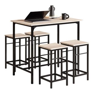SoBuy Essgruppe Esstisch Set 5-teilig Bartisch mit 4 St&uuml;hlen, platzsparendes K&uuml;chentisch Set f&uuml;r Esszimmer Balkon Garten Kompakt & Modern f&uuml;r kleine R&auml;ume W