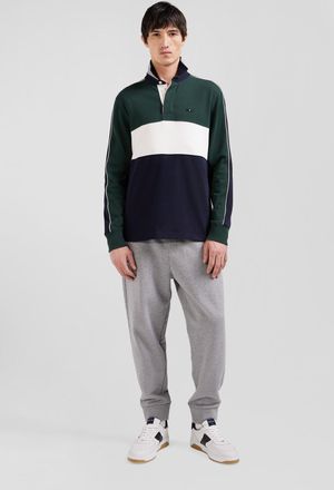 Eden Park Maillot Manches Longues Colorblock En Coton Vert Et Marine Coupe Regular