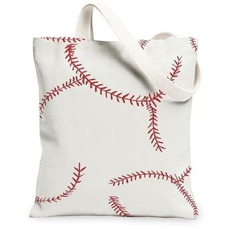 Generic Sacs fourre-tout en toile de baseball avec motif de sport, sacs d&eacute;picerie r&eacute;utilisables, l&eacute;gers et lavables en toile F, blanc, 13x15 Inch
