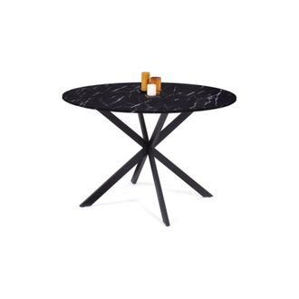 IDMarket Idmarket - Table à manger ronde alix 4-6 personnes pied araignée métal noir et plateau effet marbre noir alaska 110 cm
