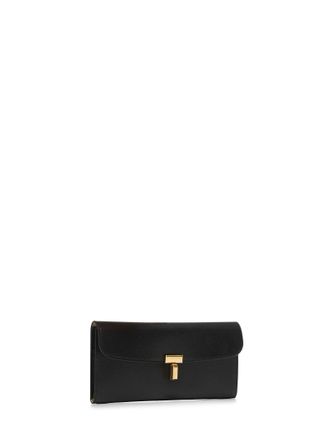 Toteme Womens Leather Wallet T-Lock Black Calf & Purses