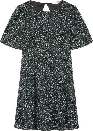 Springfield Damen Minivestidoconfruncidosuaveenlasmangasyaberturaenlaespaldaycinturatraseraconbandaelástica Kleid, Standardschwarz, XS