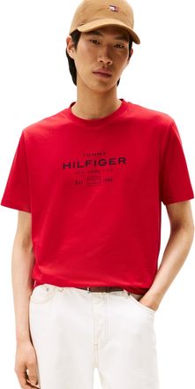 Tommy Hilfiger Herren T-Shirt Kurzarm Stack Graphic Tee mit Rundhalsausschnitt, Rot (Medium Red), M