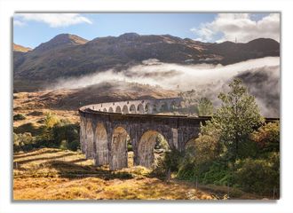 Wallario selbstklebendes Poster - Viadukt im Morgennebel, Aufkleber in Premiumqualit&auml;t, Klebefolie Gr&ouml;&szlig;e: 70 x 100 cm (Riesenposter)