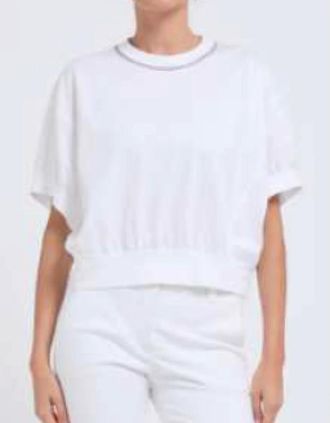 Brunello Cucinelli Femme, Sweatshirts et sweats &agrave; capuche, Blanc, Taille: 38 FR T-shirt en jersey avec monili